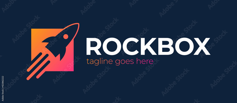 Rocket launch box logo design vector template. Start up logotype, Think ...