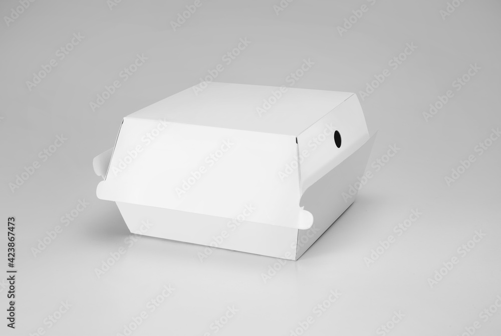Blank white burger carton box mock up isolated on white background ...