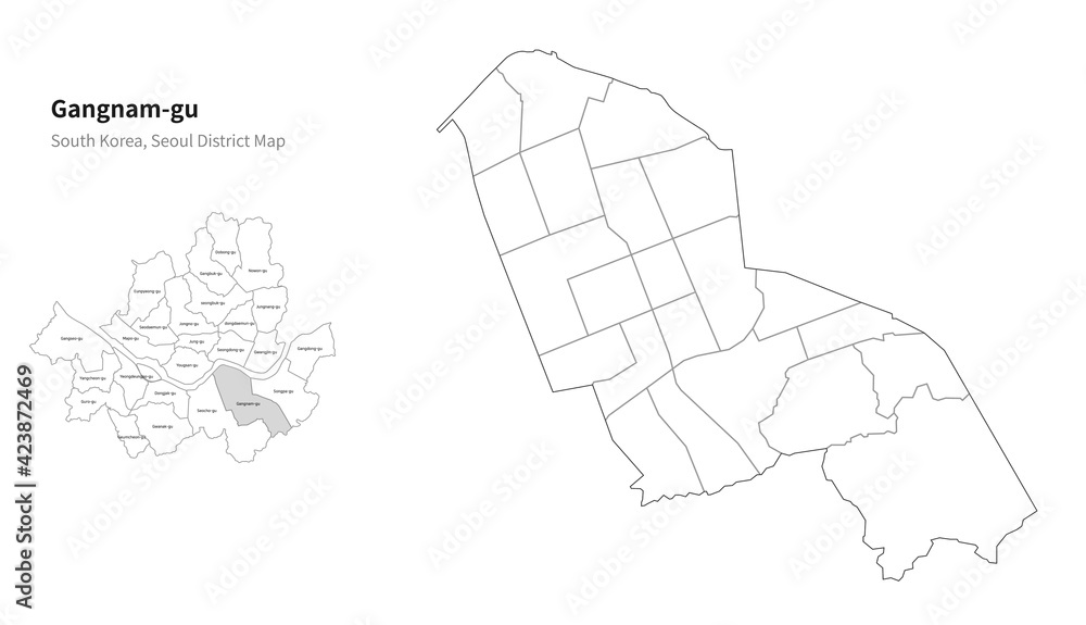 Gangnam-gu map. Seoul district map vector. Stock Vector | Adobe Stock
