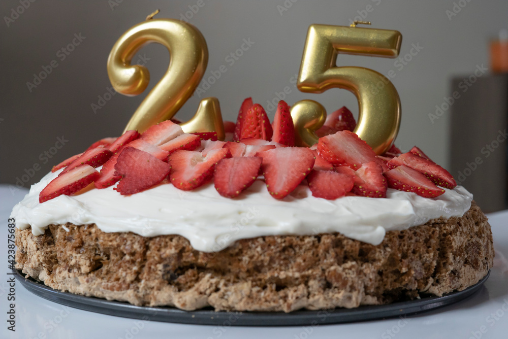 Cake of 25 years, cake with strawberries Stock Photo | Adobe Stock