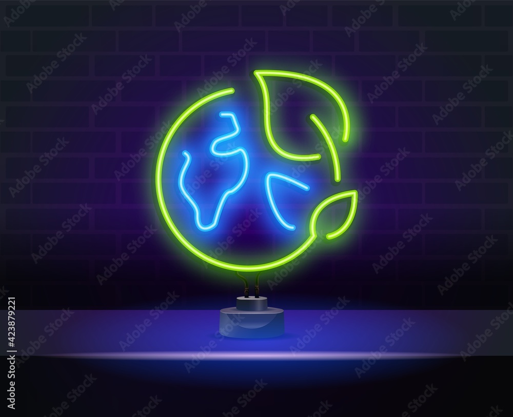 Glowing neon sign of green, eco energy. Glowing neon line Electric ...