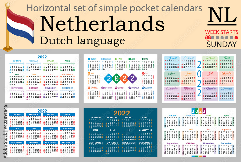 Dutch horizontal pocket calendar for 2022. Week starts Sunday Stock ...