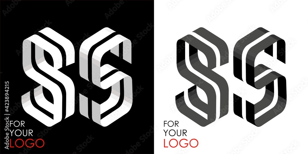 Isometric letter S in two perspectives. From stripes, lines. Template ...