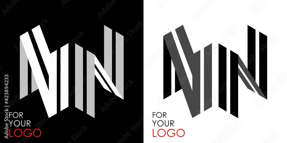 Isometric letter N in two perspectives. From stripes, lines. Template ...