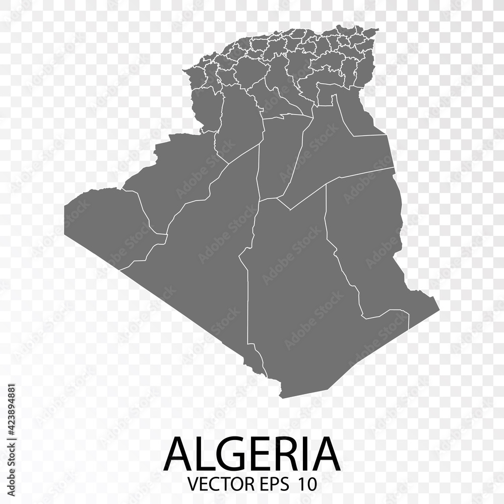 Transparent background. Detailed Grey Map of Algeria. Vector Eps 10 ...