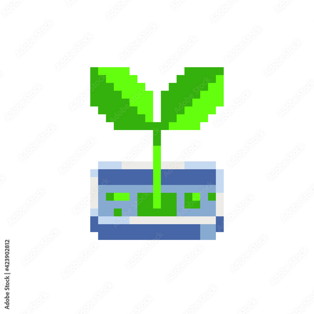 Green plant with leaves pixel art icon. Logo for health, pharmacy ...
