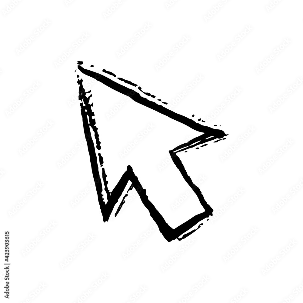 Cursor icon. Drawn by hand with a brush. Outline stroke texture in the ...