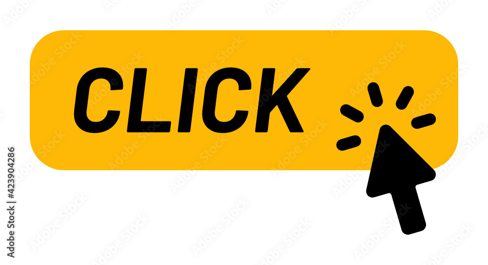 Yellow Click button vector element with mouse cursor clicking. Stock ...