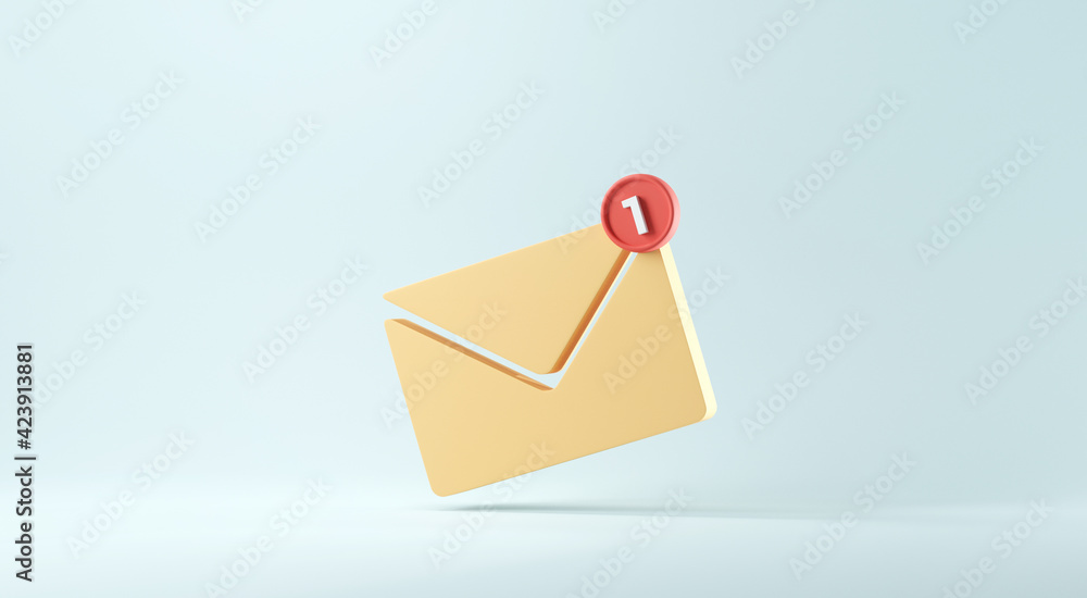 New email notification icon with one e-mail message. minimal design. 3d ...