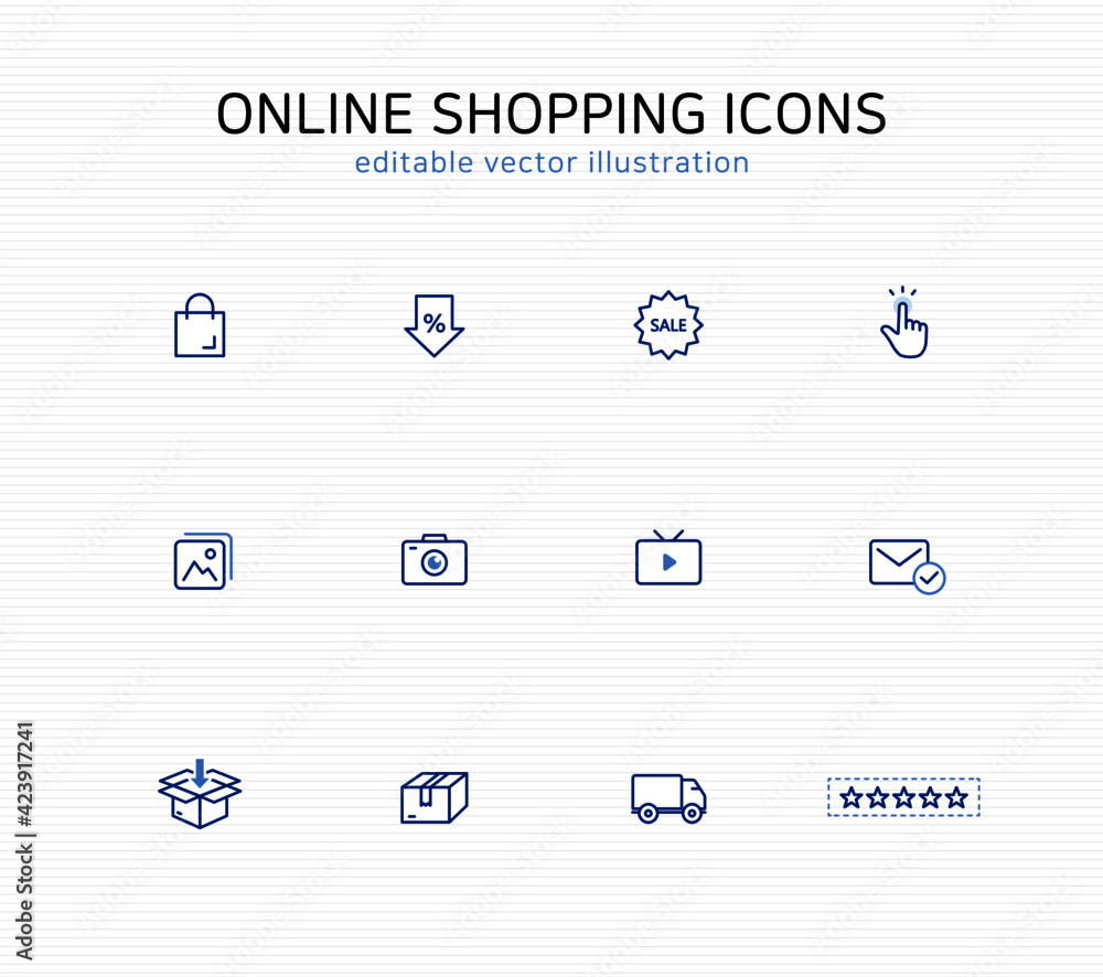 Online shopping line icon set: using for eCommerce, social commerce and ...