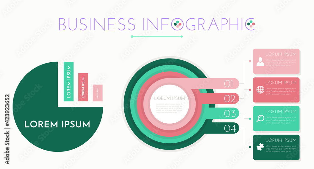 Pie chart and circle infographic template with four steps for business ...