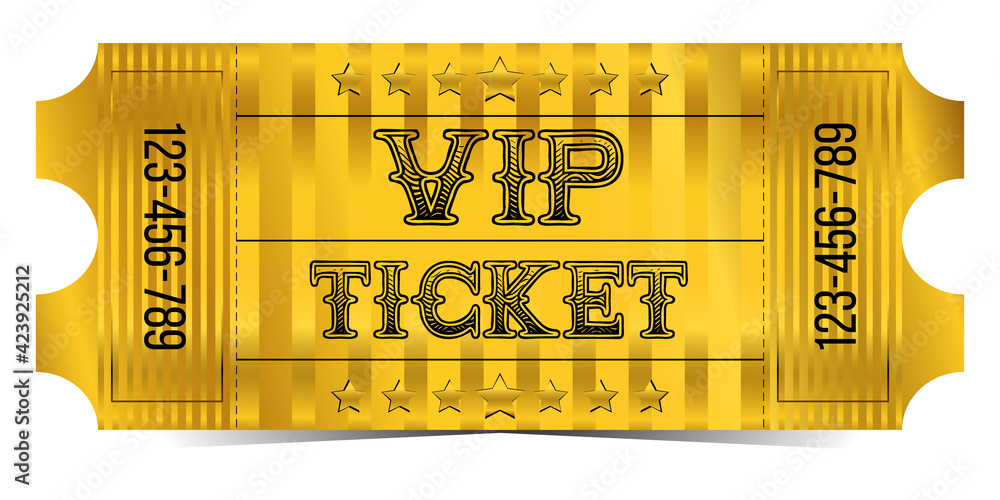 Golden vip ticket. Vector ticket in gold gradient with sample text ...