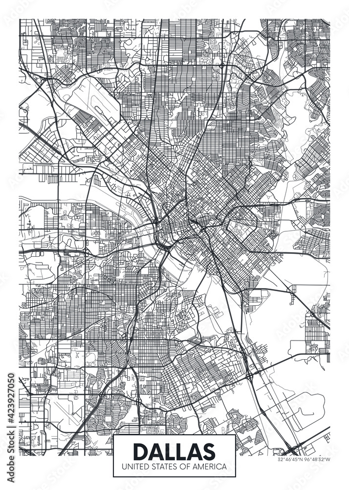 City map Dallas, travel vector poster design Stock Vector | Adobe Stock