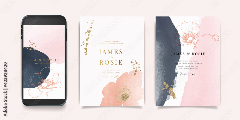 Luxury Pink Social Media, mobile Wedding invite frame templates. Vector ...
