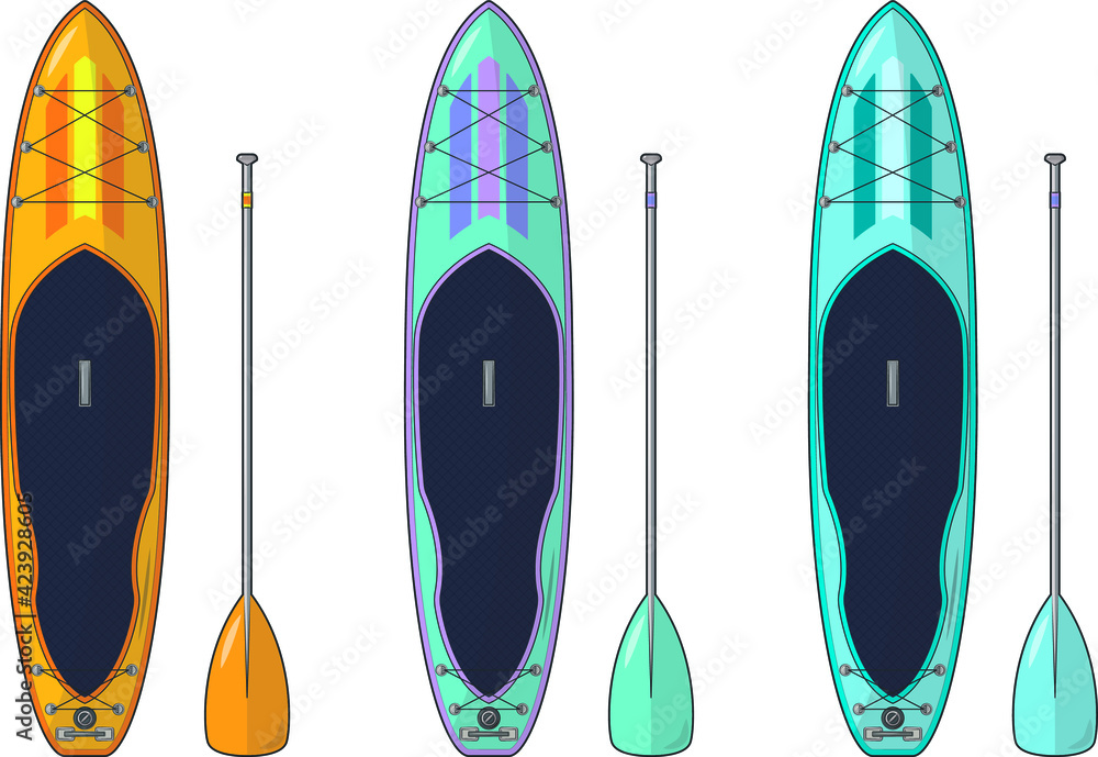 SUP board. Swimming board. Swimming paddles. Stock Vector | Adobe Stock