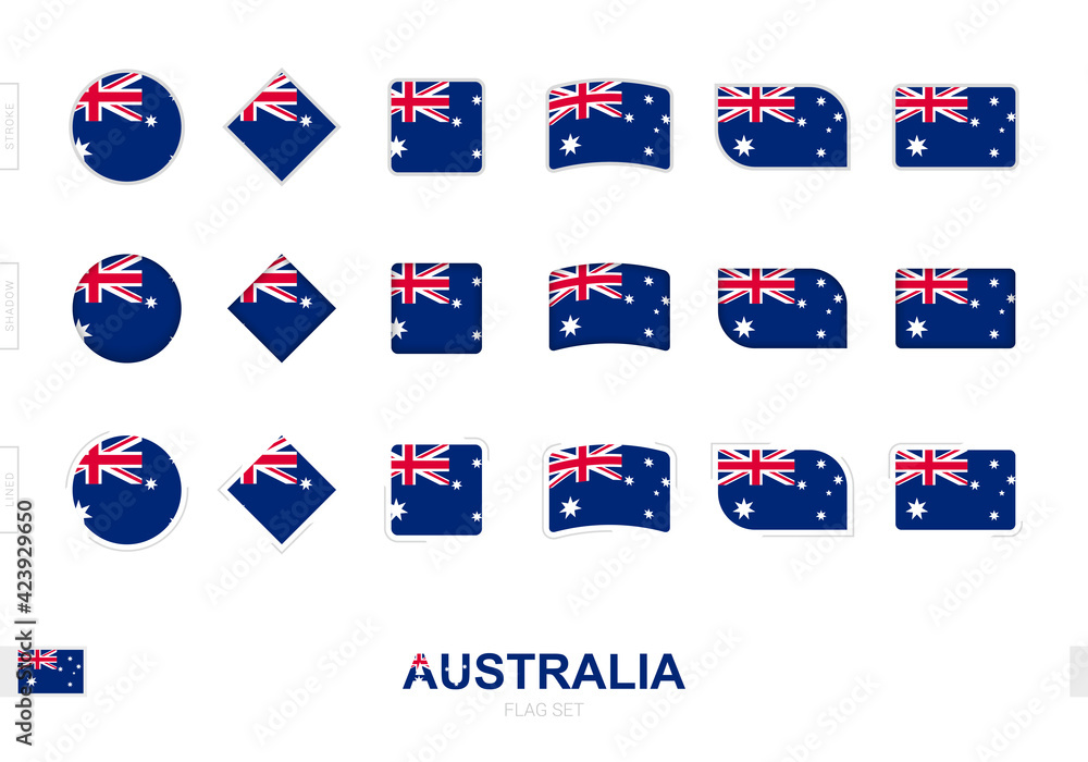 Australia flag set, simple flags of Australia with three different ...