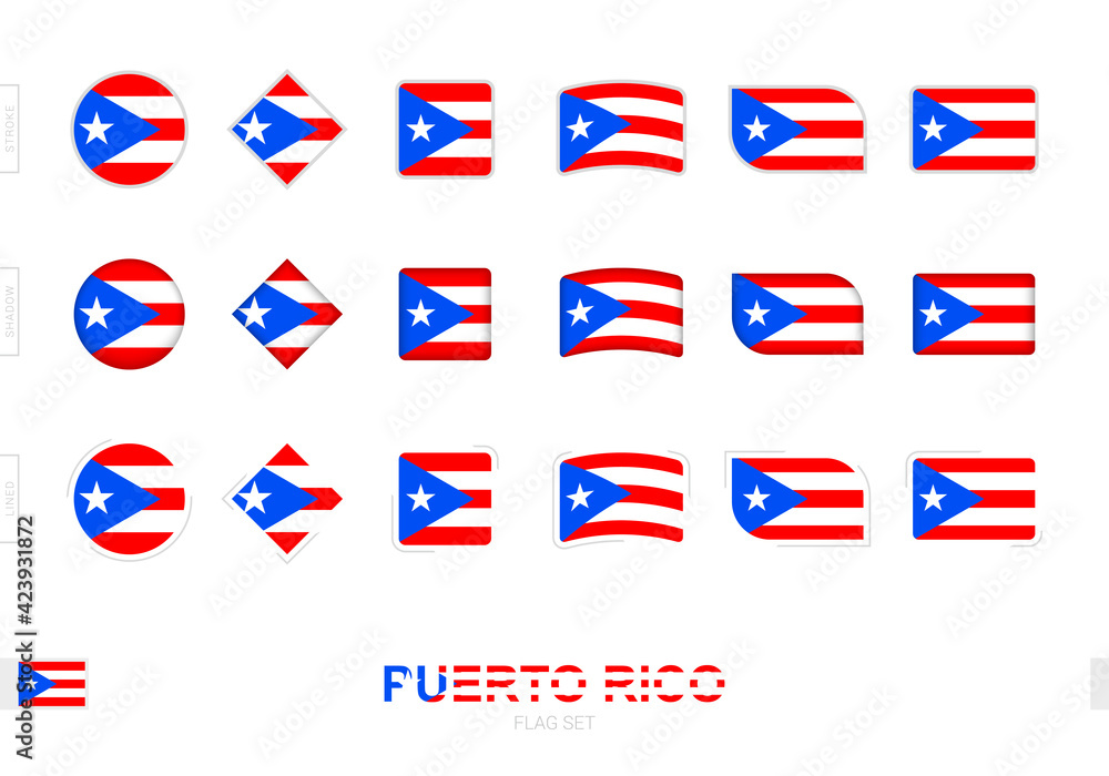 Puerto Rico flag set, simple flags of Puerto Rico with three different ...