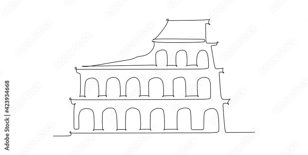 Famous Colosseum in Rome, Italy - One line drawing Stock Vector | Adobe ...