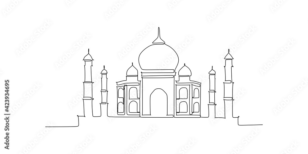 Taj Mahal in Agra, Uttar Pradesh, India - Continuous one Line drawing ...