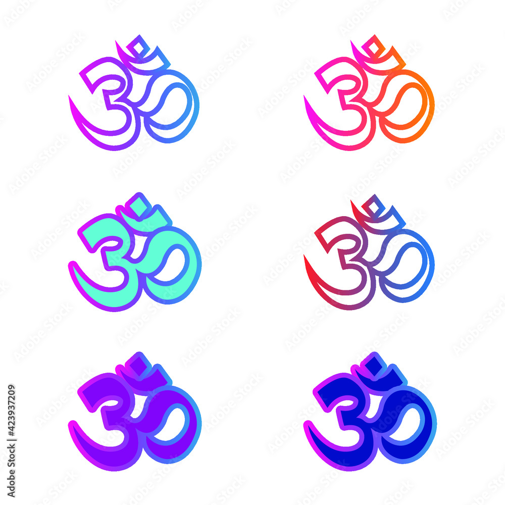 Vector drawing of the sacred sign Om. Character set. Image of mantra ...