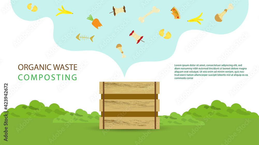 Compost illustration, compost bin with organic waste illustration for ...