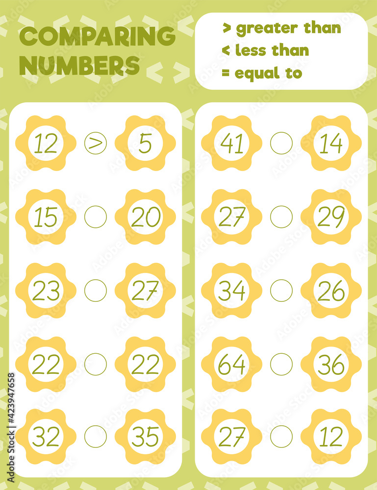 Comparing numbers worksheet practice print sheet. Vector illustration ...