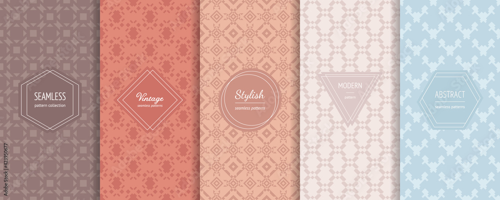 Abstract geometric seamless patterns. Vector set of stylish pastel ...