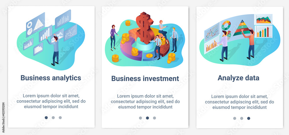 Modern flat illustrations in the form of a slider for web design. A set ...