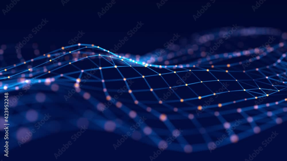 Digital dynamic cyber wave. Abstract futuristic blue background with ...