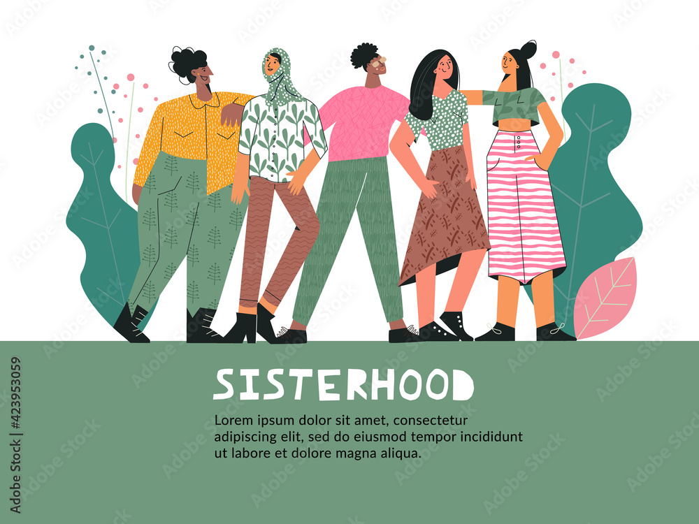Sisterhood concept Women empowerment movement. Group of young women ...
