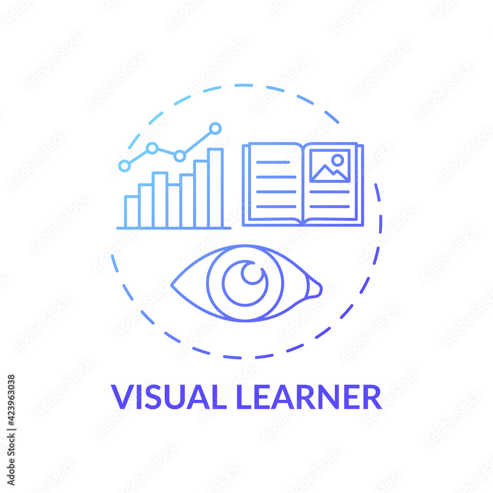 Visual learner blue gradient concept icon. Learning method with ...