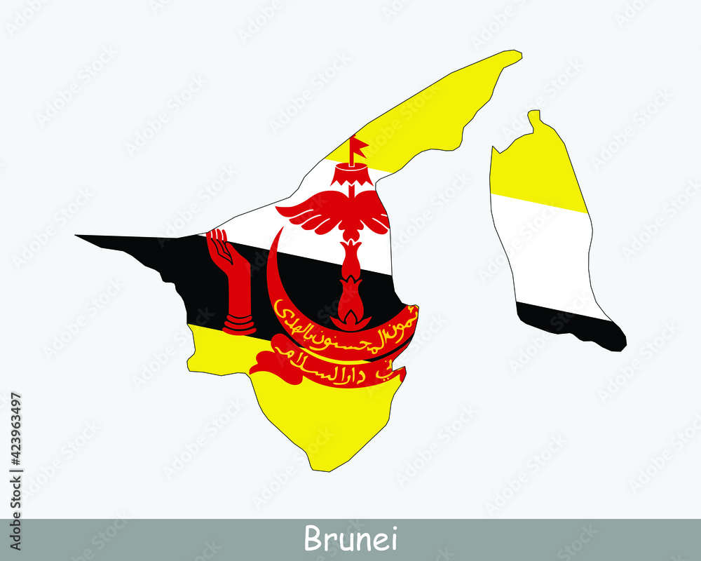 Brunei Map Flag. Map of Brunei with the Bruneian national flag isolated ...