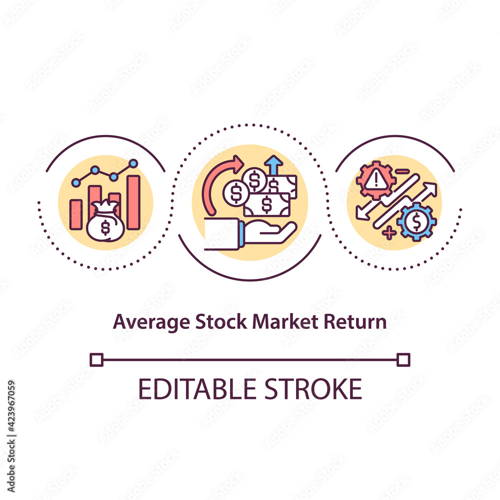 Average stock market return concept icon. Money earned during time for ...
