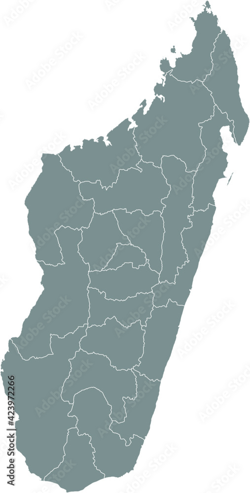 Gray vector map of the Republic of Madagascar with white borders of its ...