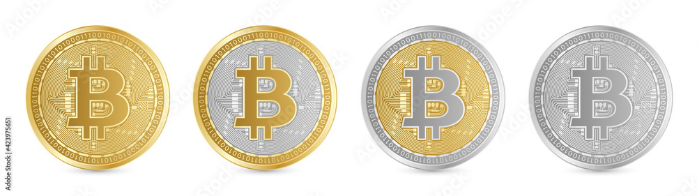 Realistic golden cryptocurrency mining coin pack in four different ...