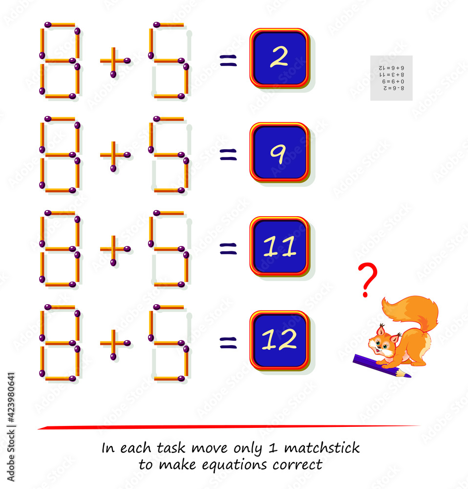 Logic Puzzle Game With Matches In Each Task Move Only 1 Matchstick To