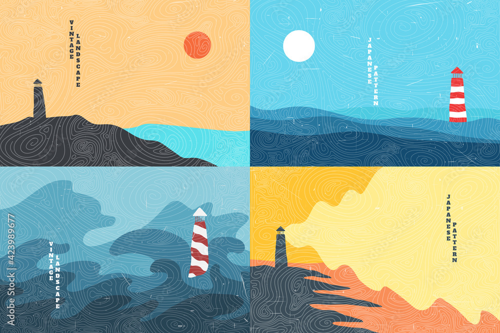 Vector illustration. Minimalist contemporary painting landscapes ...