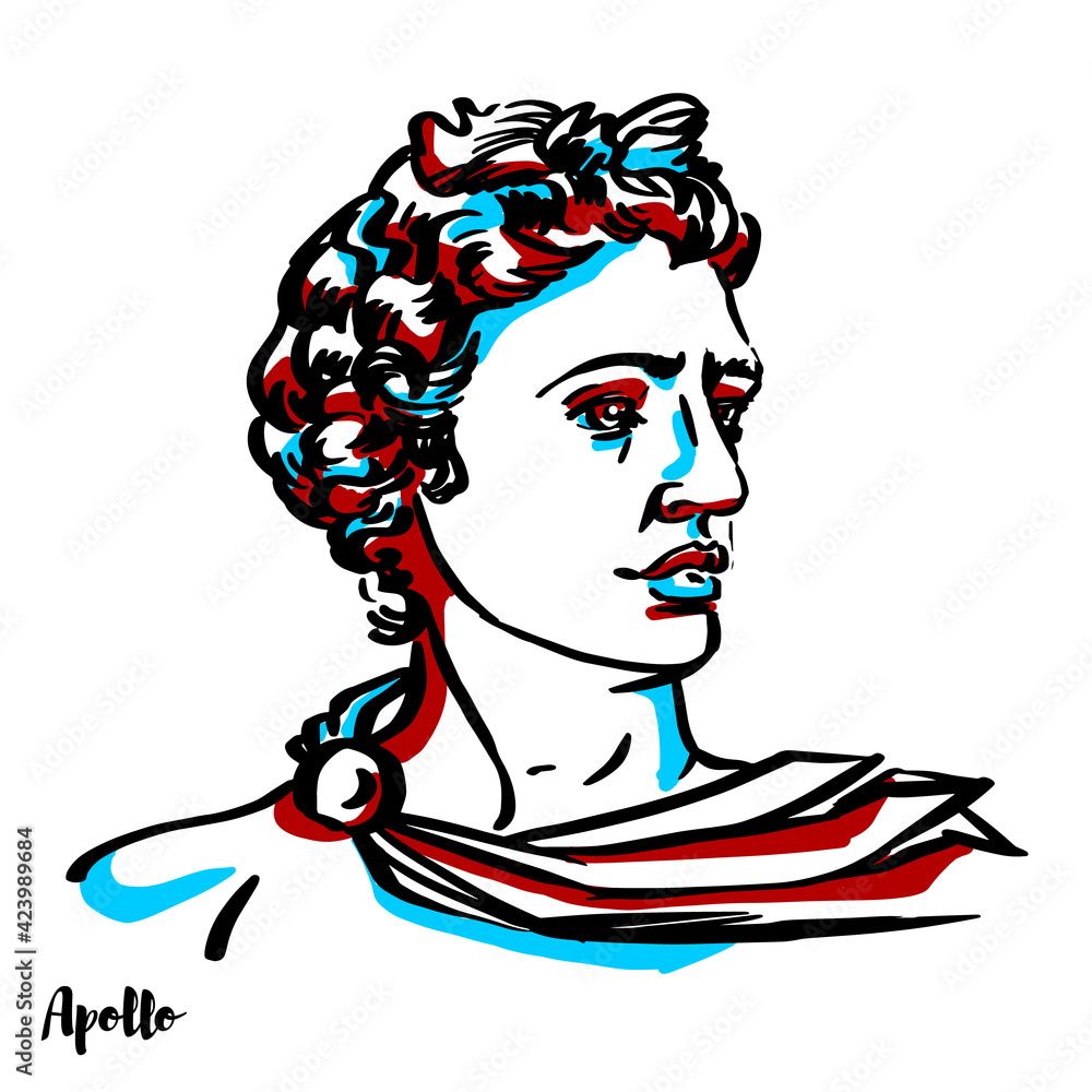 Apollo engraved vector portrait with ink contours on white background ...