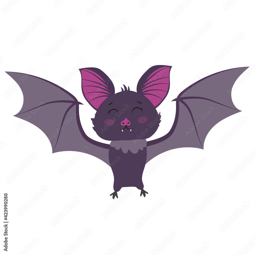 Cute vampire bat, vector childish illustration in flat style. For ...