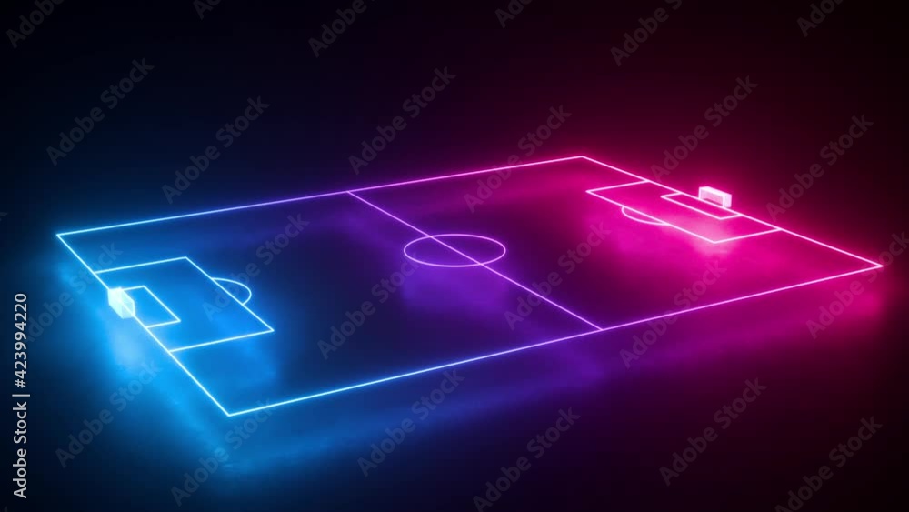 neon soccer field rotates, spinning virtual 3d playground scheme ...