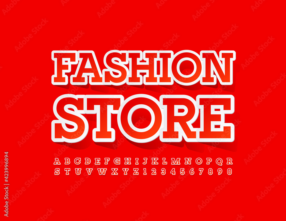 Vector modern logo Fashion Store. Stylish Red Font. Set of sticker ...