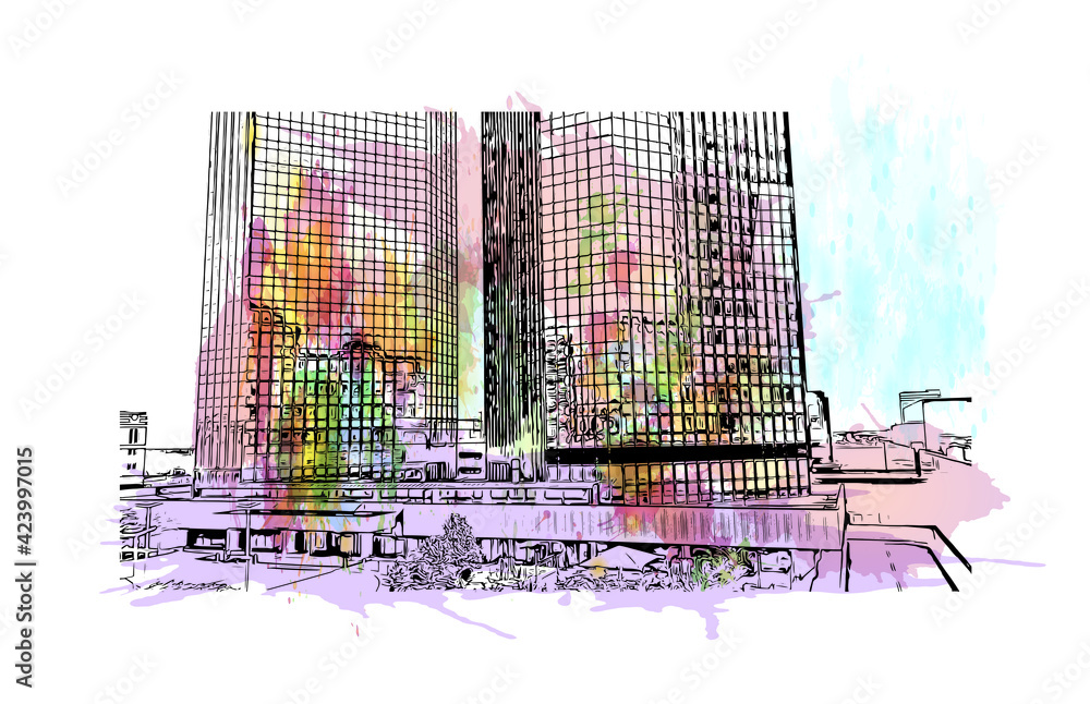 Building view with landmark of Detroit is the largest city in the ...