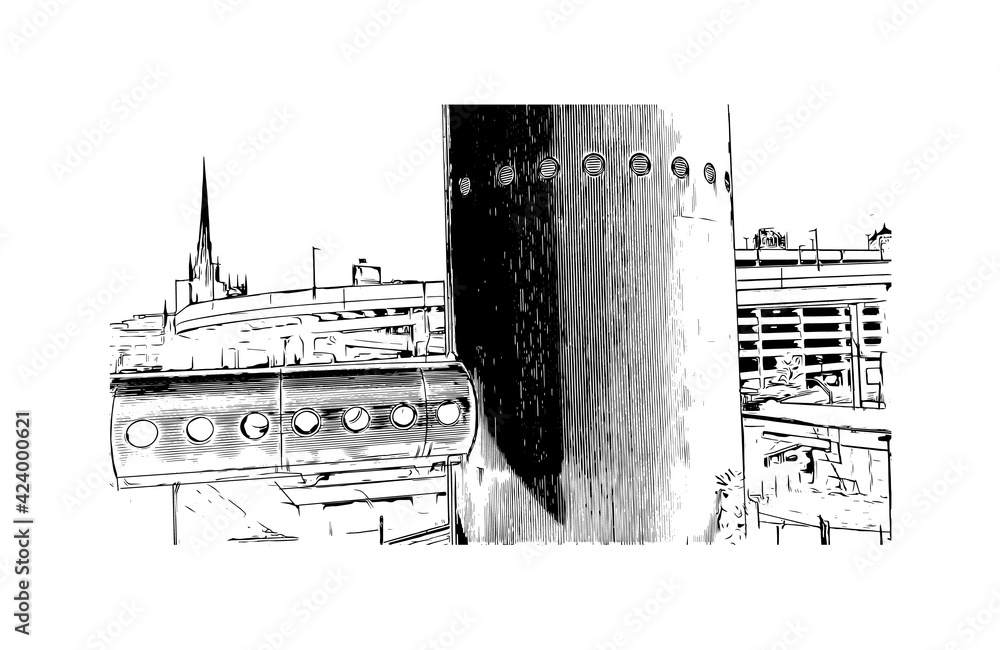 Building view with landmark of Detroit is the largest city in the ...