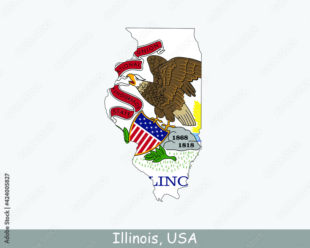 Illinois Map Flag. Map of IL, USA with the state flag isolated on white ...