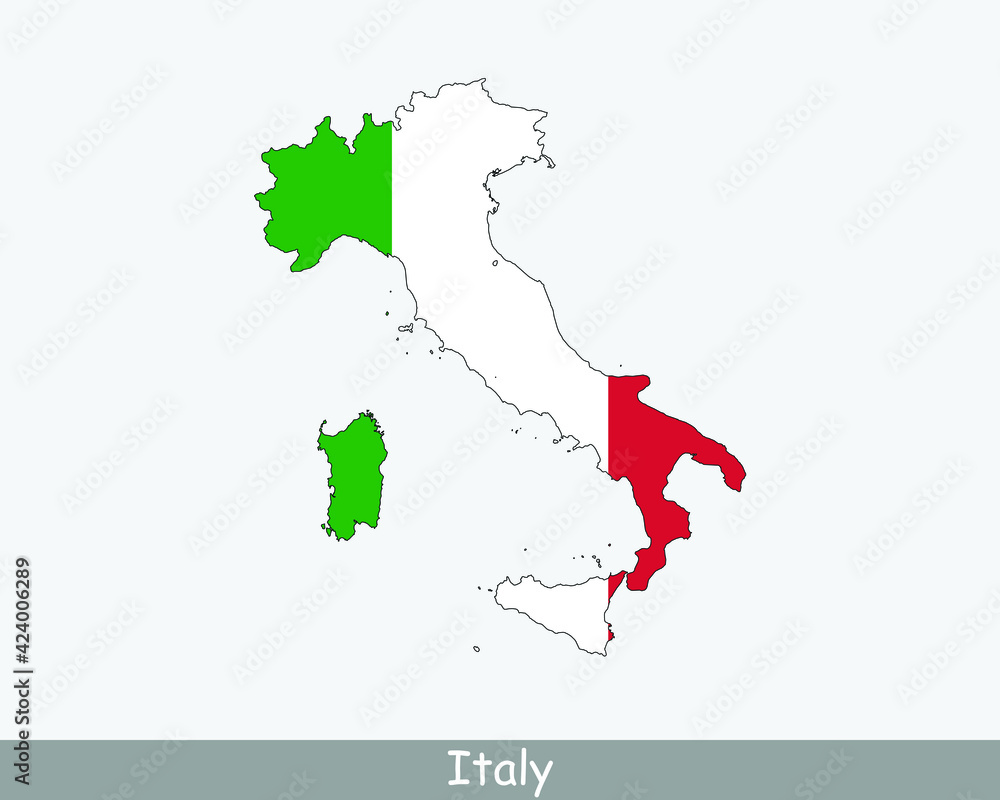 Italy Map Flag. Map of the Italian Republic with the Italian national ...