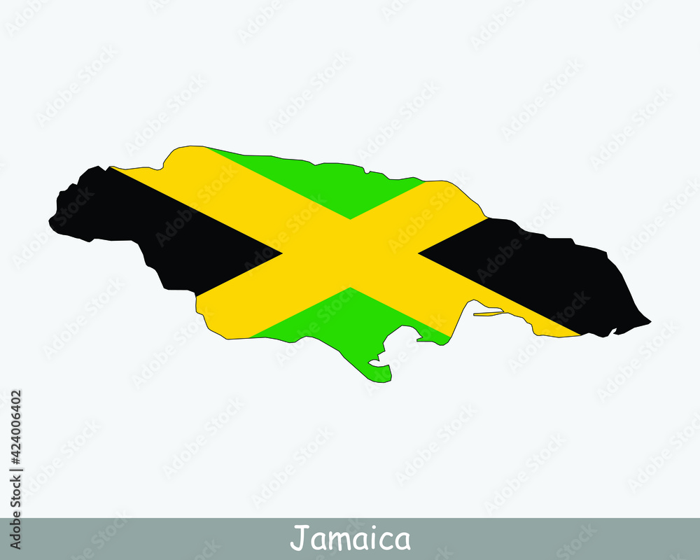 Jamaica Map Flag. Map of Jamaica with the Jamaican national flag isolated on white background ...