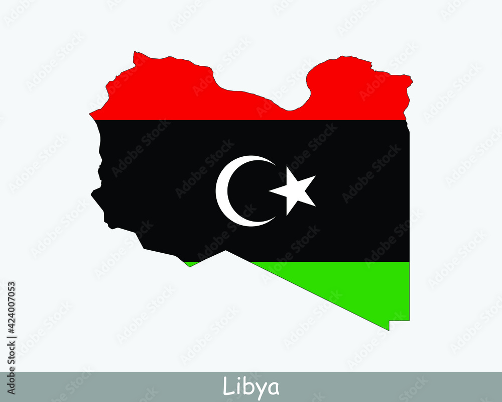 Libya Map Flag. Map of the State of Libya with the Libyan national flag ...