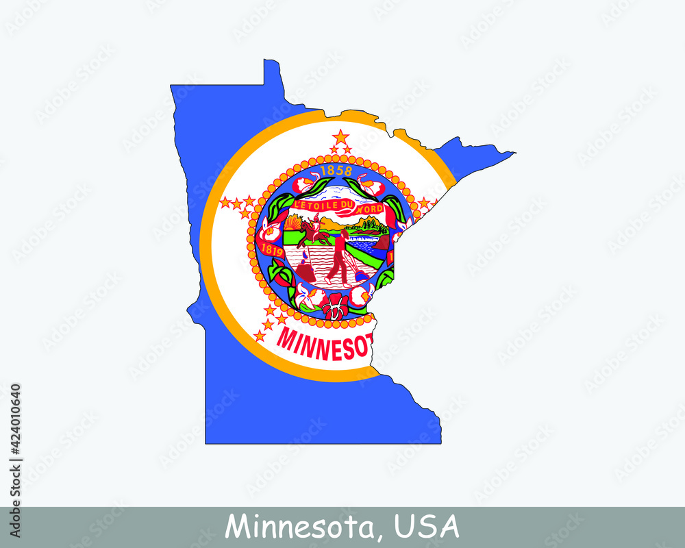 Vecteur Stock Minnesota Map Flag. Map of MN, USA with the state flag ...
