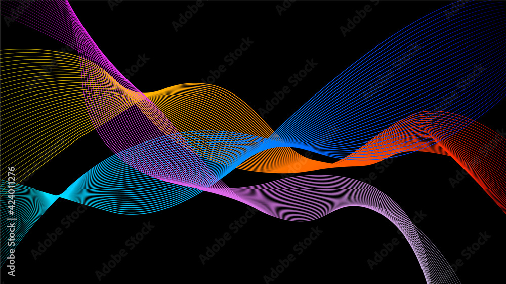 Wave wallpaper design. Colourful waves in black background Stock ...
