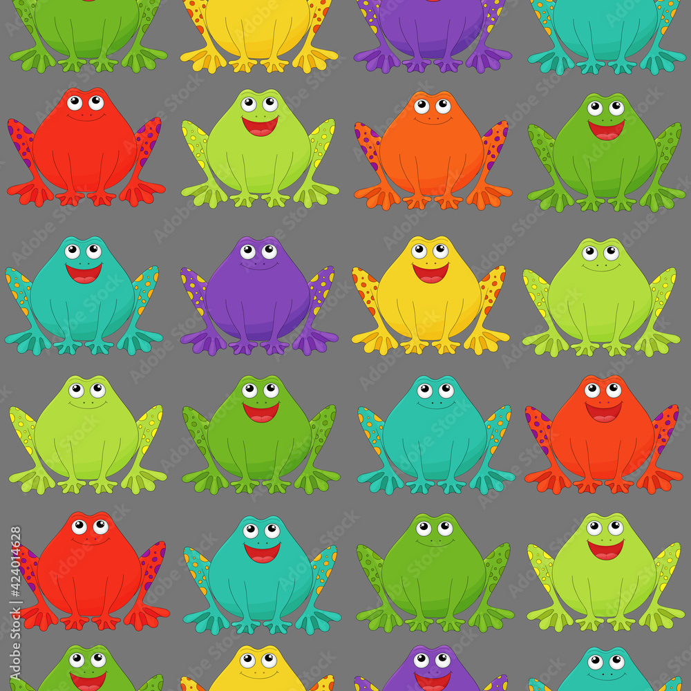 Cartoon frogs pattern. Vector amphibian animal characters print. Cute ...